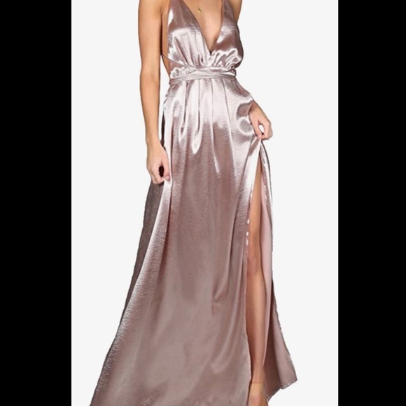 SHEIN | Dresses | Shein Rose Gold Blush Metallic Wrap Maxi Dress | Poshmark